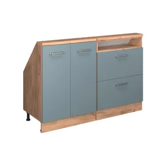 Vicco K&uuml;chenschrank f&uuml;r Dachschr&auml;gen R-Line, Blau-Grau/Goldkraft Eiche, 120 cm 2er Set