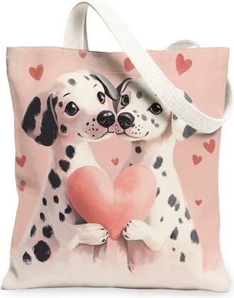 Generic Sac fourre-tout en toile motif dalmatien pour le shopping, 33 x 38 cm, sac d&eacute;picerie r&eacute;utilisable pour la Saint-Valentin, pour femme, animal de compag