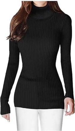 Generic Pull à col roulé côtelé pour femme - Pull amincissant chaud - Coupe mignonne - Pour un usage quotidien, Noir, XL