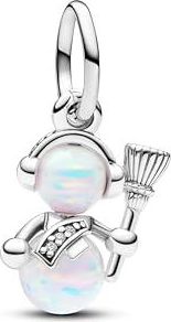 Pandora Pandora Moments Charm pendant Bonhomme de neige en argent sterling avec opale blanche créée en laboratoire et zircones cubiques transparentes