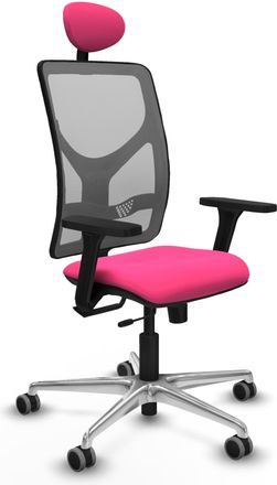 Piqueras y Crespo B&uuml;rostuhl mit 3D-Armlehnen, h&ouml;henverstellbarer Lendenwirbelst&uuml;tze und festem Kopfteil, ausgestattet mit Syncro/Traslack und Schneideschaum, Grau/Rosa