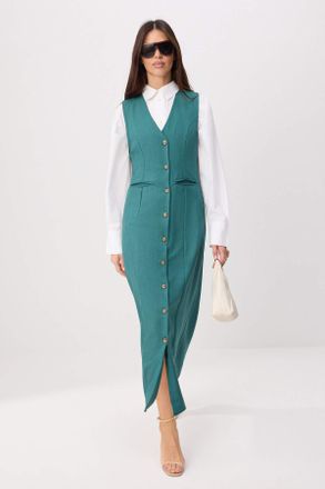 Trendyol Modest Maxi-Etuikleid lang, einfarbig, l&auml;ssig - Gr&uuml;n