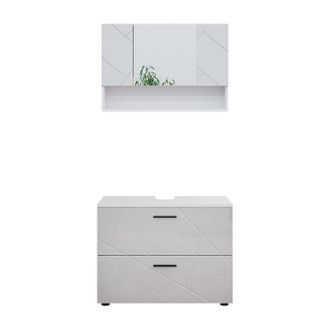 Vicco Ensemble de meubles de salle de bain Irma, Blanc Haute brillance, 2 pi&egrave;ces, armoire basse 80 cm