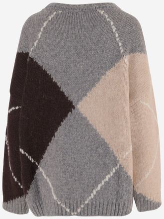Bruno Manetti Womens Sweater Wool-Blend Argyle Multicolour Alpaca