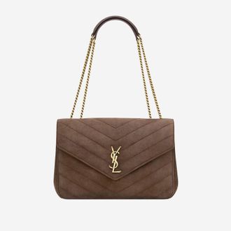 Saint Laurent Womens Loulou Large Bag Brown Lambskin Leather Shoulder