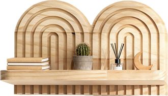 Generic Schweberegal aus Holz, ohne Bohren, modernes geometrisches Design, solide Halterung - schwimmendes Aufbewahrungsregal aus Holz im Boho-Stil | f&uuml;r Inne