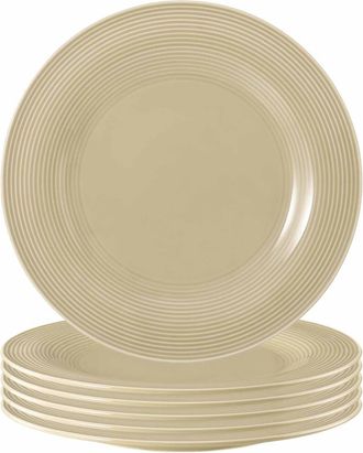 SELTMANN WEIDEN Beat Color Glaze Speiseteller 6er Set, &oslash; 27,7 cm, Runder Teller mit Rillenrelief, Porzellan, Sandbeige