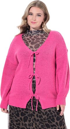 Miamoda Damen gro&szlig;e Gr&ouml;&szlig;en &Uuml;bergr&ouml;&szlig;en Plus Size Strickjacke, Loose Fit, Schleifenverschluss neon Berry 50+ 845334586-50+