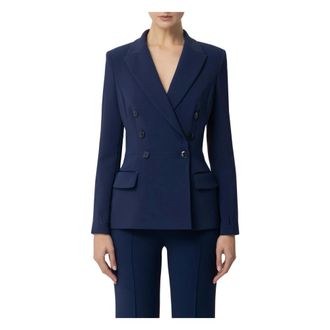 Elisabetta Franchi Femme, Vestes, Bleu, Taille: 38 FR Veste Bleue &agrave; Double Boutonnage en Cr&ecirc;pe Extensible