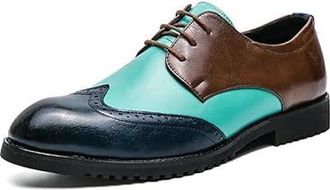 Generic Chaussures habillées for Hommes à Lacets, Patchwork Tricolore, Bout Golf, Cuir PU, Talon carré, Semelle en Caoutchouc, antidérapantes, Bal de Promo(Bl
