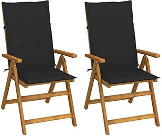 vidaXL Lot de 2 Chaises Inclinables de Jardin avec Coussins, Si&egrave;ges de Terrasse, Chaises de Salle &agrave; Manger, Meubles de Patio Ext&eacute;rieur, Bois Acacia