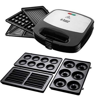Russell Hobbs Multifunktionsgerät [Sandwich Maker, Waffeleisen, Kontaktgrill] + 3er Zusatzplattenset [Cake Pop, Mini Donut, Churros] Fiesta (spülmaschinengeeignete 