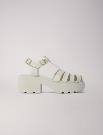 Maje Sandales Crant&eacute;es En Cuir - Blanc - Taille 39 - Maje