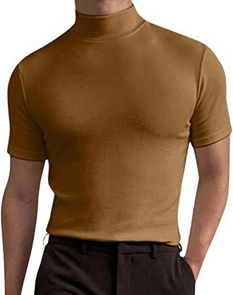 Generic Chemises pour hommes adultes dété solides à col roulé et manches courtes pour homme t-shirt chemisier col haut muscle t-shirts hauts sous-vêtements, m