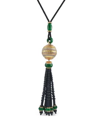 Cicada Jewelry Cicada Halskette mit Diamanten, Jade und Onyx-Quaste - Gold