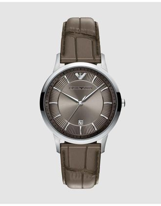 Emporio Armani Archetipo montre argent&eacute;e en cuir gris &agrave; trois aiguilles avec date