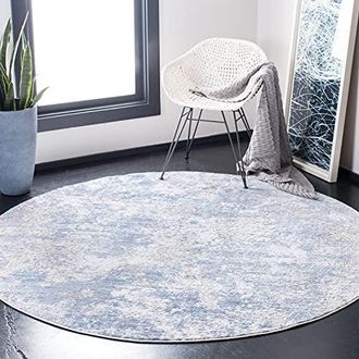 Safavieh Modern Teppich für Wohnzimmer, Esszimmer, Schlafzimmer - Amelia Collection, Kurzer Flor, Grau und Blau, 91 X 91 cm