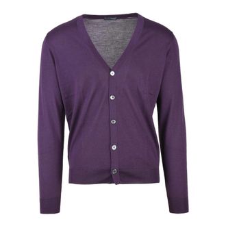 Drumohr Merinowolle D&uuml;nner Cardigan - - Knitwear - Herren - Lila - 4XL