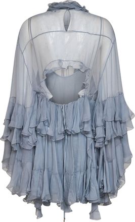 Chlo&eacute; Ruffled Silk Muslin Mini Dress - Blue