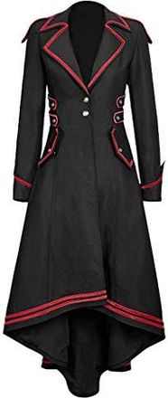Generic Vestes pour femmes 2026 &agrave; la mode gothique longue veste queue dhirondelle manteau train tenues m&eacute;di&eacute;vales, Noir, 3XL