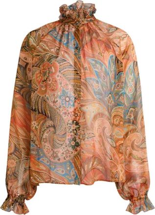 Etro Femme, Blouses et Chemises, Multicolore, Taille: 40 FR Chemise en soie avec volants et motif cachemire