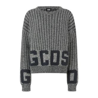 GCDS Pullover mit geripptem Logo - - Knitwear - Damen - Grau - L