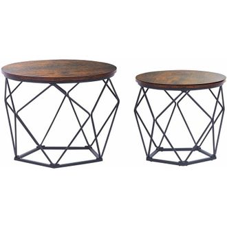 Beliani Couchtisch 2er Set Dunkelbraun Faserplatte Rund Metallgestell Schwarz Diamant-Form 2-Satz-Tisch Verschiedene H&ouml;hen Abnehmbare Platte Industrie