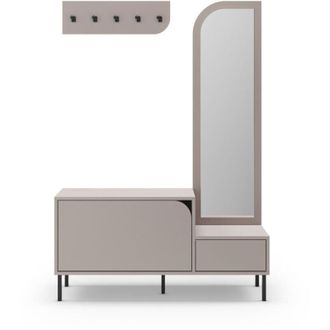 DRAWER Meuble dentr&eacute;e 2 portes avec miroir et portant en bois et m&eacute;tal H172cm - Beige - Silvar