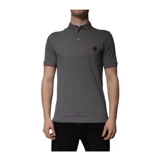 Dolce & Gabbana Krone Besticktes Poloshirt - - Tops - Herren - Grau - XS