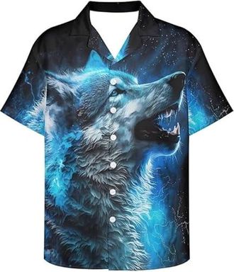 Keephen Loup Hurlant Impression 3D Chemise Hawaiienne Femmes Hommes Motif Animal Chemise &agrave; Boutons &Eacute;t&eacute; Col &agrave; Revers Haut Streetwear