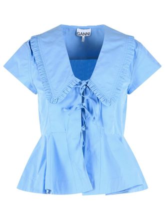 Ganni Blouse en popeline de coton bleu clair Ganni