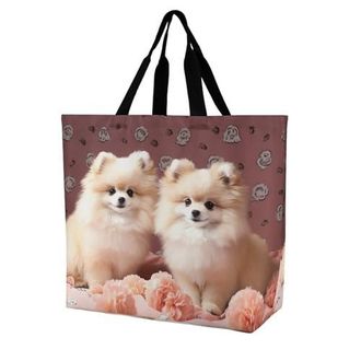 Generic Chiots Et Chiens DArr&ecirc;t De Race Pom&eacute;ranien Sac A Main Femmes R&eacute;utilisable Sacs De Courses Imperm&eacute;able Sac Fourre-Tout Pour Voyage Shopping Gym