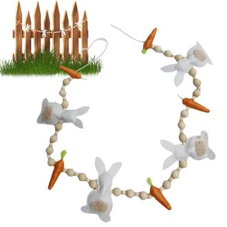 Generico Holzperlen-Girlande, 67 cm, rustikale Filz-Karotte, Party-Girlande, Kaninchengirlande, f&uuml;r Fr&uuml;hlingsfeier, Kamin, Haus und rustikale Dekoration