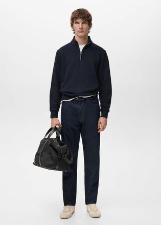 Mango Sweat avec col zipp&eacute; int&eacute;rieur soft-touch bleu marine - Homme - XXL - MANGO MAN