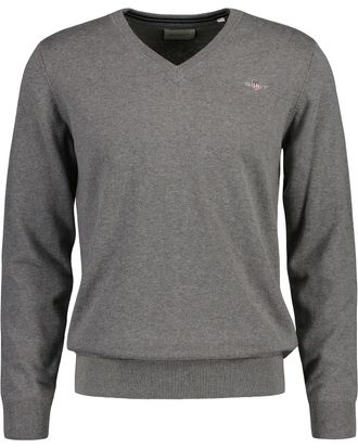 GANT Herren Classic Cotton V-Neck Pullover, Dark Grey Melange, Standard