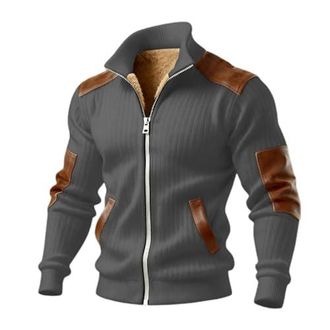 Generic Veste tricot&eacute;e &agrave; fermeture &eacute;clair - Manteau &eacute;pais d&eacute;contract&eacute; pour un usage quotidien - Confortable et chaud - Col montant, gris, XXL