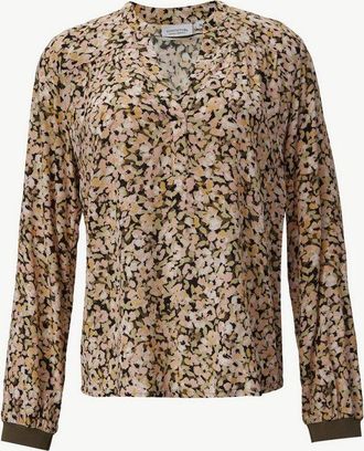 Comma Langarmbluse Bluse Floral gemusterte Bluse aus Cr&ecirc;pe mit Rippdetail