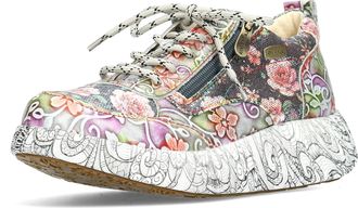 Laura Vita Damen Sneaker floral Leder mit Rei&szlig;verschluss Gummisohle NIKITO-62, Gr&ouml;&szlig;e:38 EU, Farbe:Grau