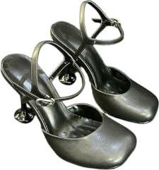 Generic YUJIEBB Luxueuse chaussure &agrave; talons hauts &agrave; bout carr&eacute; style r&eacute;tro sexy avec bout serr&eacute; et talons fins, Argent&eacute; 7 cm, 35.5 EU