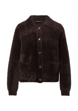 s.Oliver Cardigan Strickjacke Fake-Fur-Jacke mit goldfarbenen Kn&ouml;pfen und aufgesetzten Taschen