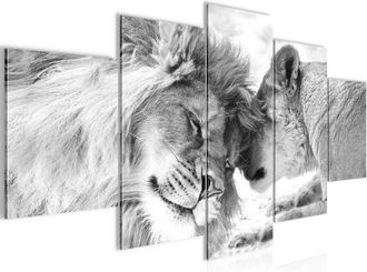 Runa Art Bilder Löwen Liebe 200 x 100 cm 5 Teilig XXL Wanddekoration Design Schwarz Weiss 002151c