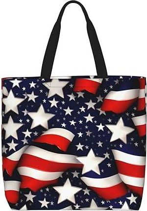 Generic Drapeau Am&eacute;ricain &Eacute;toiles Et Rayures Sac Fourre-Tout L&eacute;ger Sacs De Courses Grand Sac Fourre Tout Pour Voyage Plage Universit&eacute;