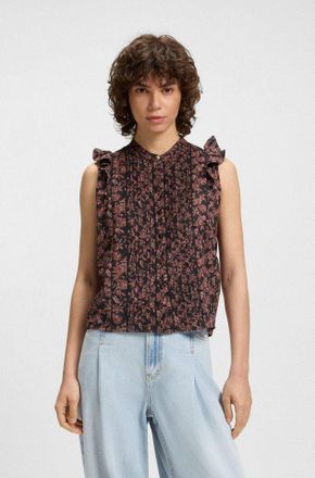 HUGO BOSS Klassische Bluse Bantiana Premium Damenmode mit Ajour Details, Stehkragen