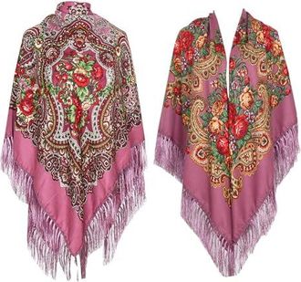 Generic Poncho Femme Hiver Chaud Chale Femme Hiver Chaud Cape Femme Effet enveloppant Grand Carr&eacute; 160X160 Cm Imprim&eacute; Pompons Style Ethnique Printemps-Automne