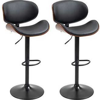 HOMCOM Lot de 2 tabourets de Bar Chaise de Cuisine avec Dossier rev&ecirc;tement synth&eacute;tique Hauteur r&eacute;glable pivotant Repose-Pied Noir