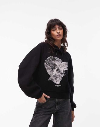 AllSaints Dana - Kapuzenpullover in Schwarz mit Print