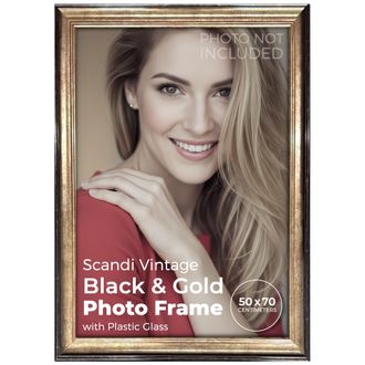 Frames by Post Scandi Vintage Bilderrahmen 50 x 70 cm (Kunststoffglas) Schwarz & Gold