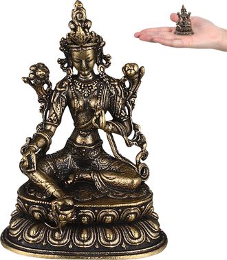 Happyyami Retro Gr&uuml;ne Tara Buddha Statue aus Messing Buddhistische Figur f&uuml;r Wohnkultur und Tempel Spirituelle Skulptur mit Positiver Energie Langlebig und Kult