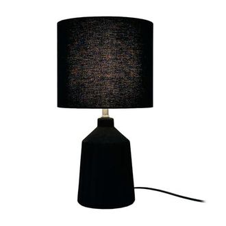 Relaxdays Tischlampe, gemusterter Keramikfu&szlig;, Stoffschirm, E27, HxD: 42 x 23 cm, Nachttischlampe mit Kabel, schwarz