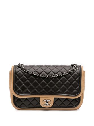 Chanel sac porté épaule Jumbo Bicolour Lambskin Twist Flap (2013-2014) - Marron